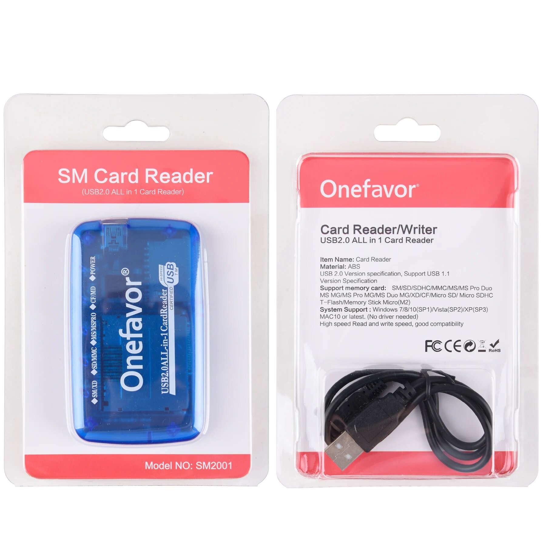 Кардридер onefavor для SD MMC SM XD CF MS Blue