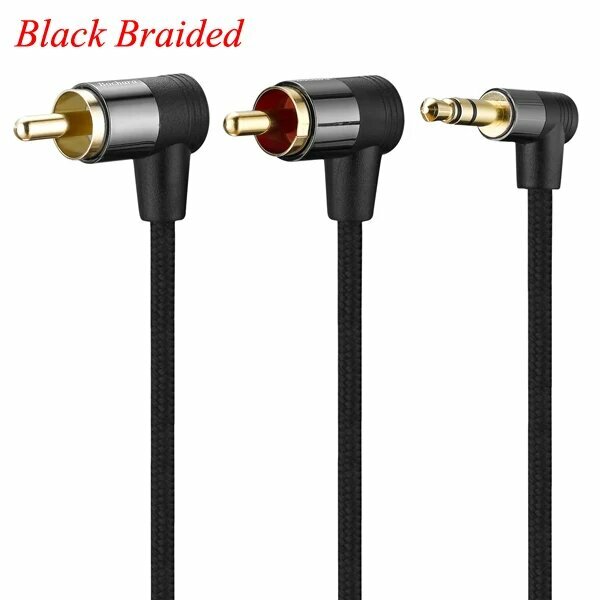 Bochara плетеный аудиокабель 3,5 мм на 2RCA Black Braided, 10 м