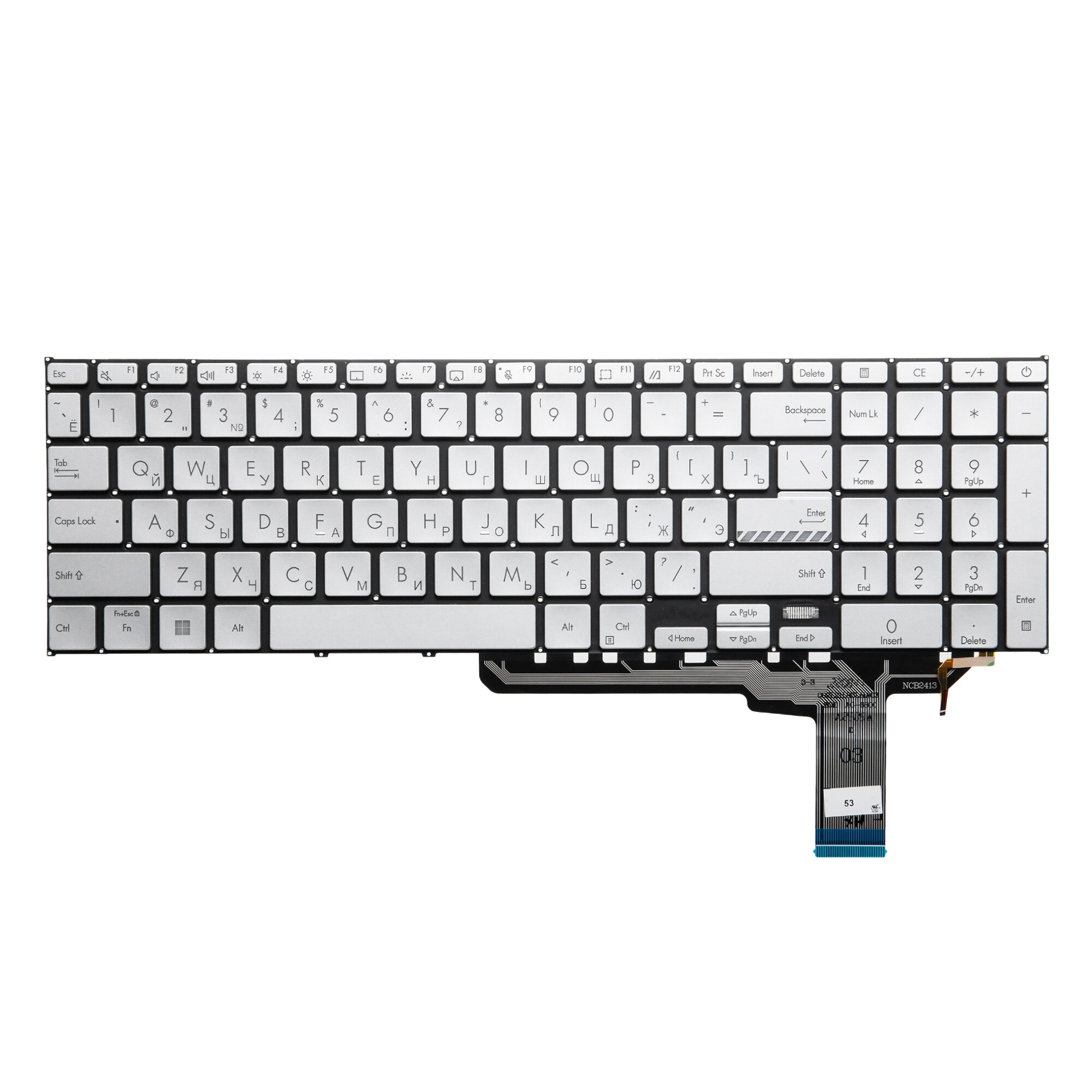 Клавиатура с подсветкой для ноутбука Asus VivoBook 17 X1704ZA / VivoBook 17 M1702QA / VivoBook 17 X1702ZA / VivoBook 17 M1703QA / VivoBook 17X K1703ZA - серебристая