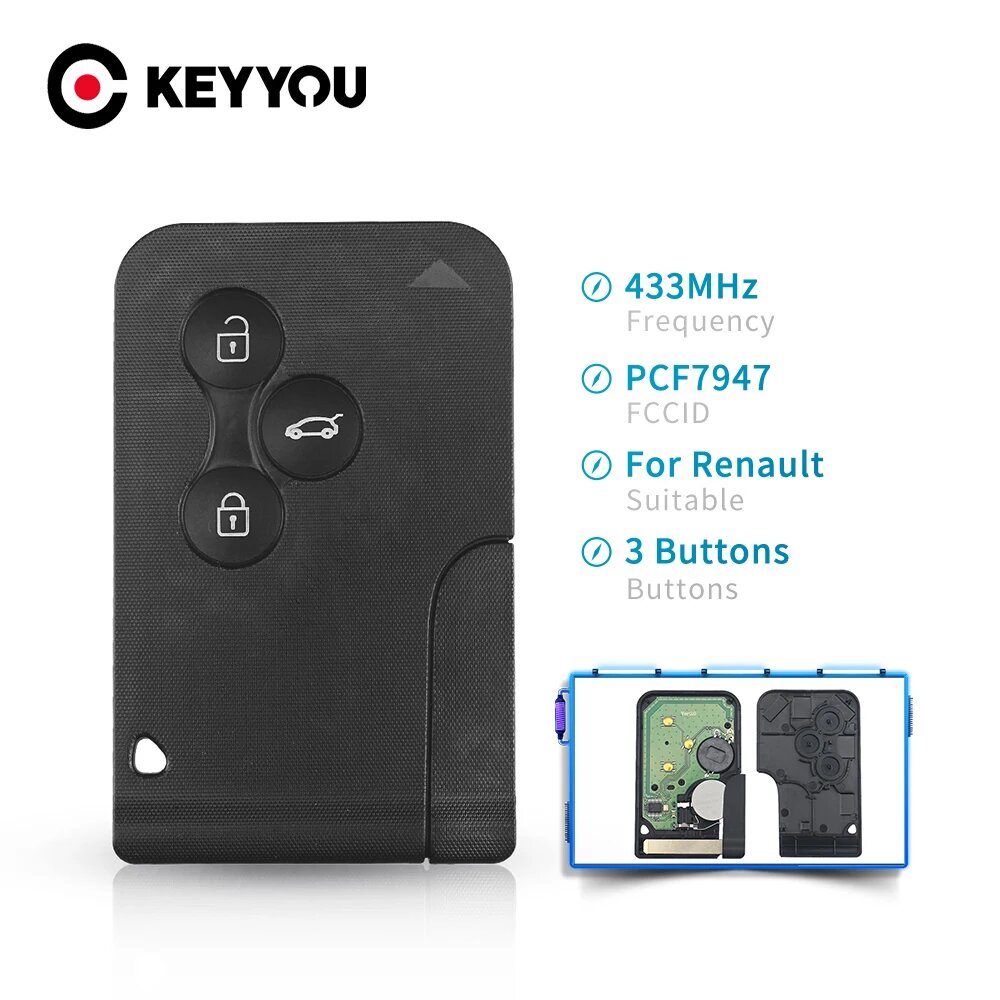 KEYYOU 3-кнопочный Ключ Со Смарт-картой, 434 МГц, Чип ID46 PCF7947 Для Renault Clio Logan model 1