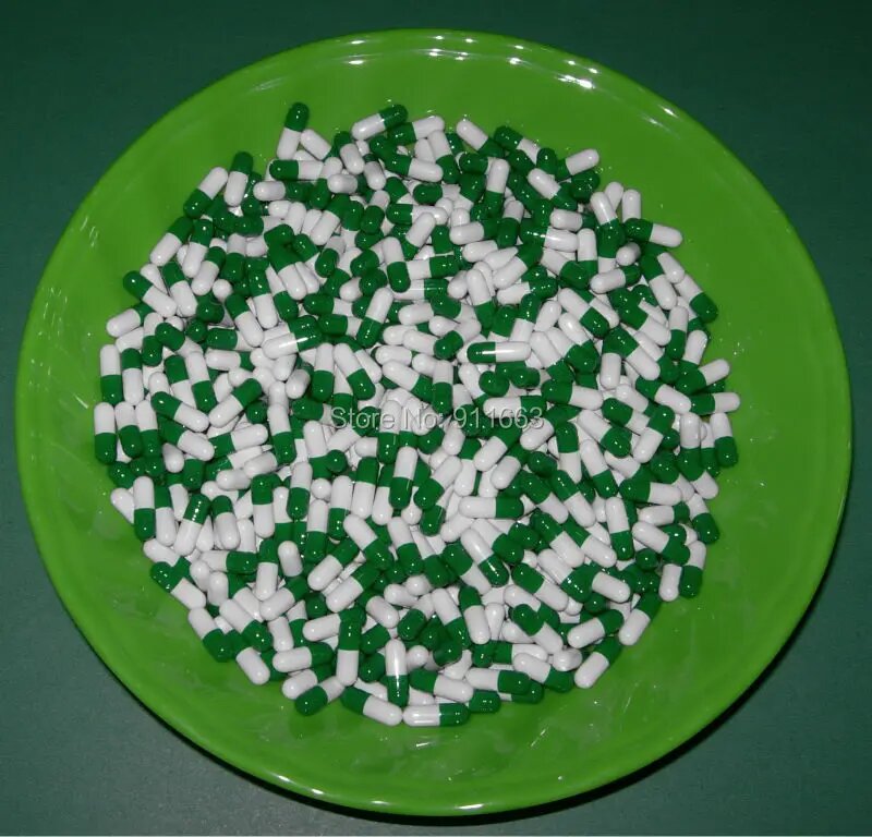 Пустые желатиновые капсулы SUNNYPK размер 4 Изумрудный, seperated capsule, Dark Green White