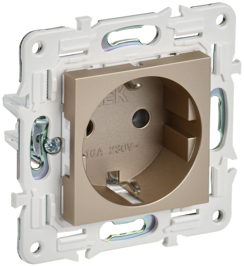 Розетка с заземлением без защитных шторок шампань, IEK SKANDY