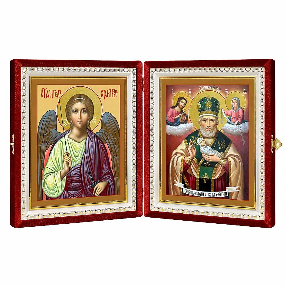 Складень именной "Святитель Николай Чудотворец "Никола Мокрый" - Ангел Хранитель", размер ликов 15*18 см