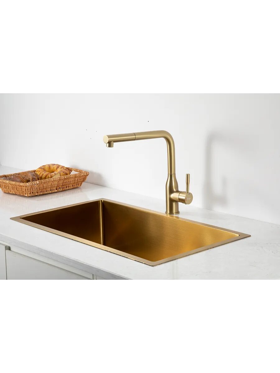 Смеситель Frap F6096-3, для кухни, с выдвижной лейкой, золотой сатин