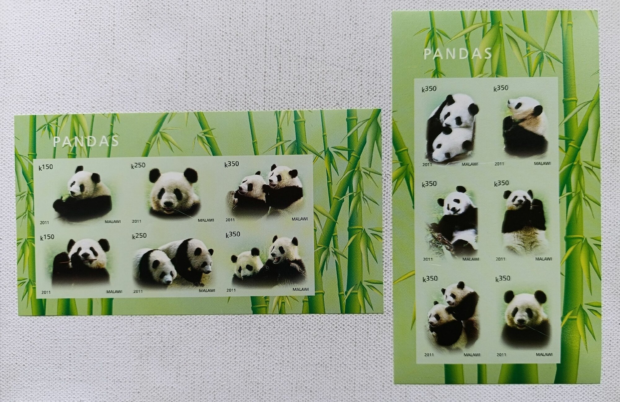 Набор Малави 2 блока из 6 марок Панды и детёныши 2011 год