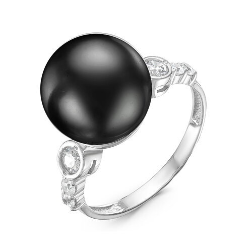Перстень, серебро, 925 проба, родирование, жемчуг Swarovski синтетический