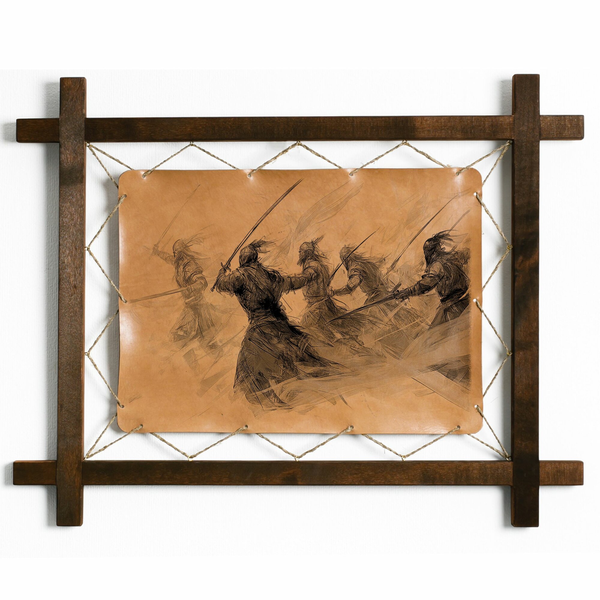 Картина интерьерная из кожи "Битва воинов №1", BoomGift