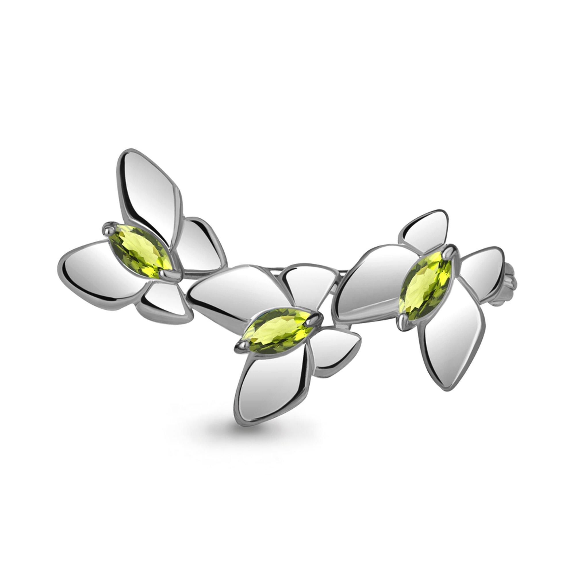 Брошь, серебро, 925 проба, родирование, хризолит