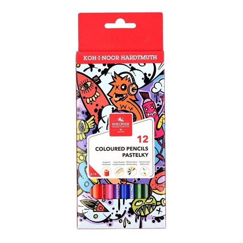 Карандаши цветные KOH-I-NOOR "Teenage", 12 цветов, заточенные, картон, европодвес (3552012042KSRU)