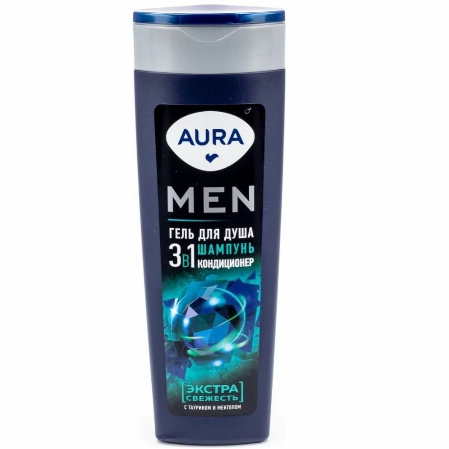 Гель для душа Aura "Men", 3 в 1, Экстра Свежесть, флакон, 380 мл (68143)