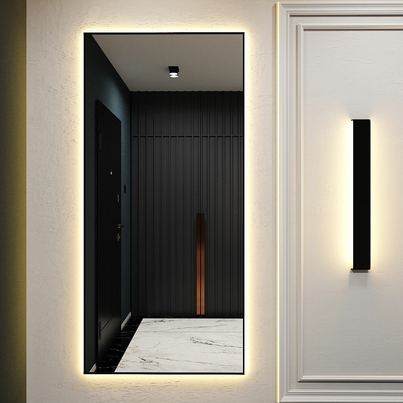 Зеркало настенное 161х80 см. BLX MIRROR с подсветкой в алюминиевой раме. Свет: Теплый белый 3000К, Черное