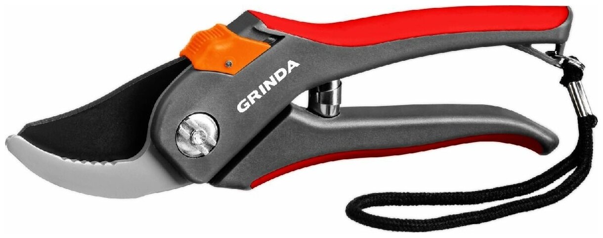 Плоскостной секатор GRINDA 205 мм диаметр реза 15 мм с двухкомпонентными рукоятками из углеродистой стали 55С с тефлоновым покрытием