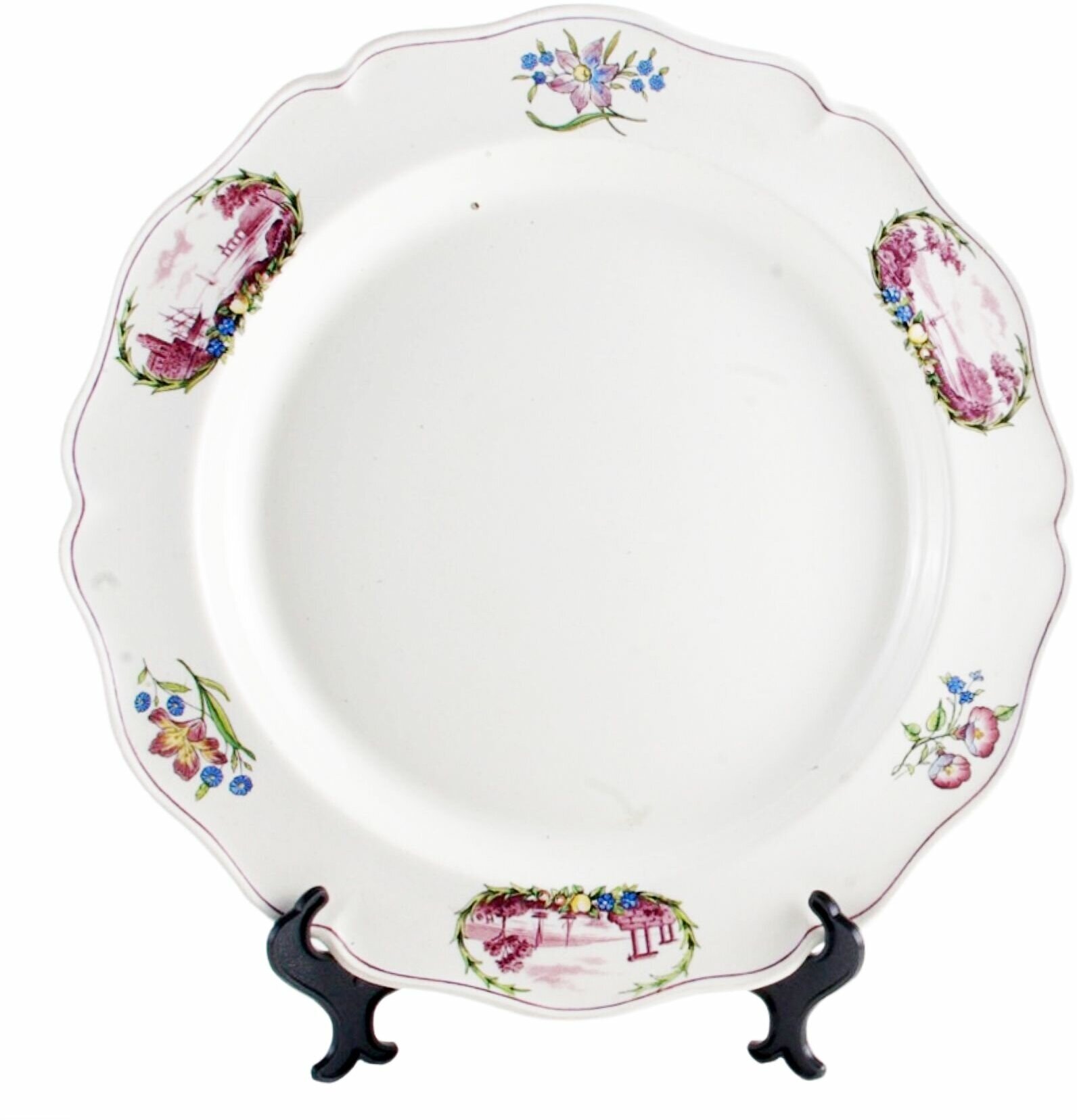 Винтаж. Большое сервировочное блюдо "Морские виды". Фаянс, деколь, ручная роспись. Wedgwood Etruria, Великобритания, вторая половина XX века.