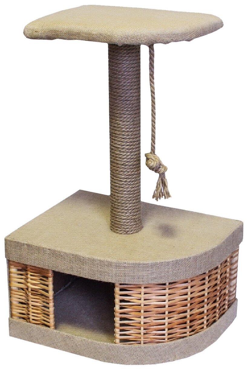 Домик когтеточка ZooM Лоза угловой с полкой холщовка джут 45 х 35 х 72 см (1 шт)