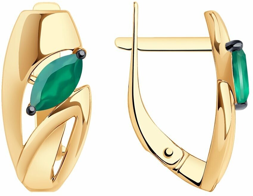 Серьги, красное золото, 585 проба, агат