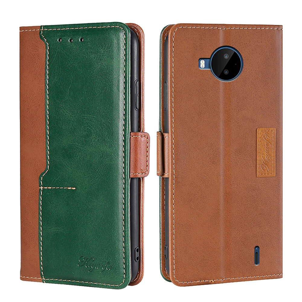 Чехол-книжка MyPads для Nokia C20 Plus / Нокиа C20 Плюс, смешать два цвета (зеленый + коричневый)