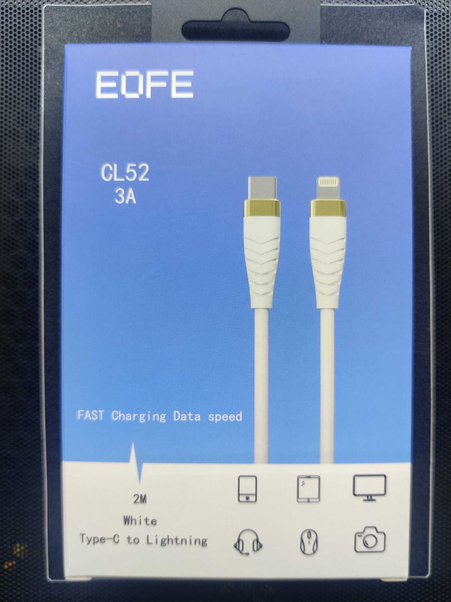 Кабель для зарядки iPhone и передачи данных EOFE CL52 USB-C to Lightning 2m, 3A, мягкий силикон белый