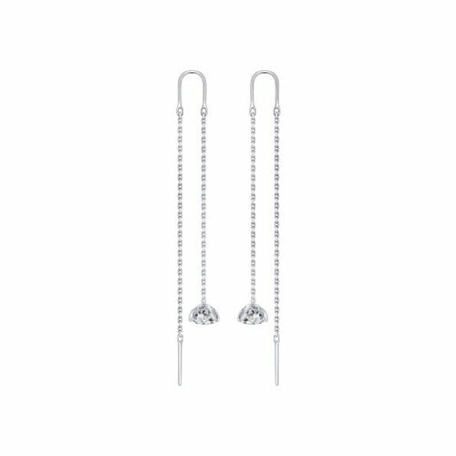 Серьги цепочки, серебро, 925 проба, родирование, кристаллы Swarovski