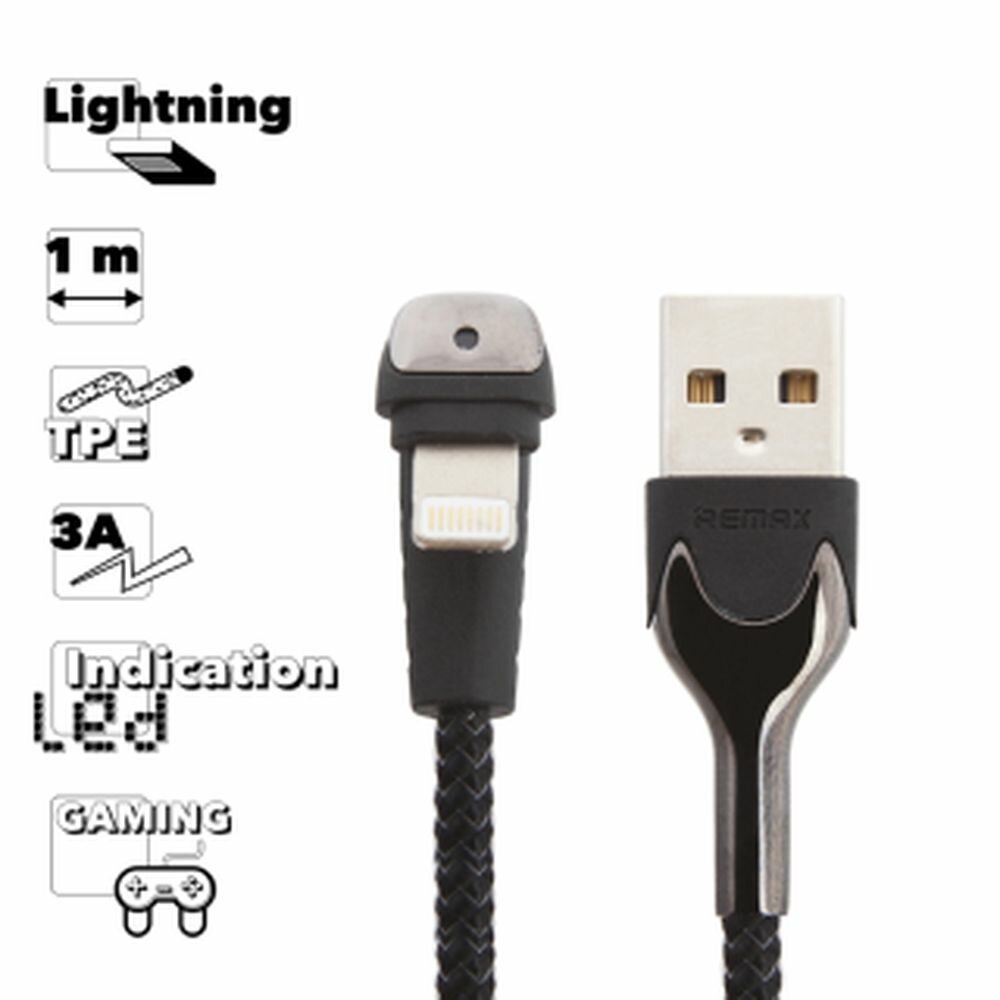 USB кабель Remax Heymanba Series Gaming Cable 3А RC-097i Apple Lightning 8-pin, черный