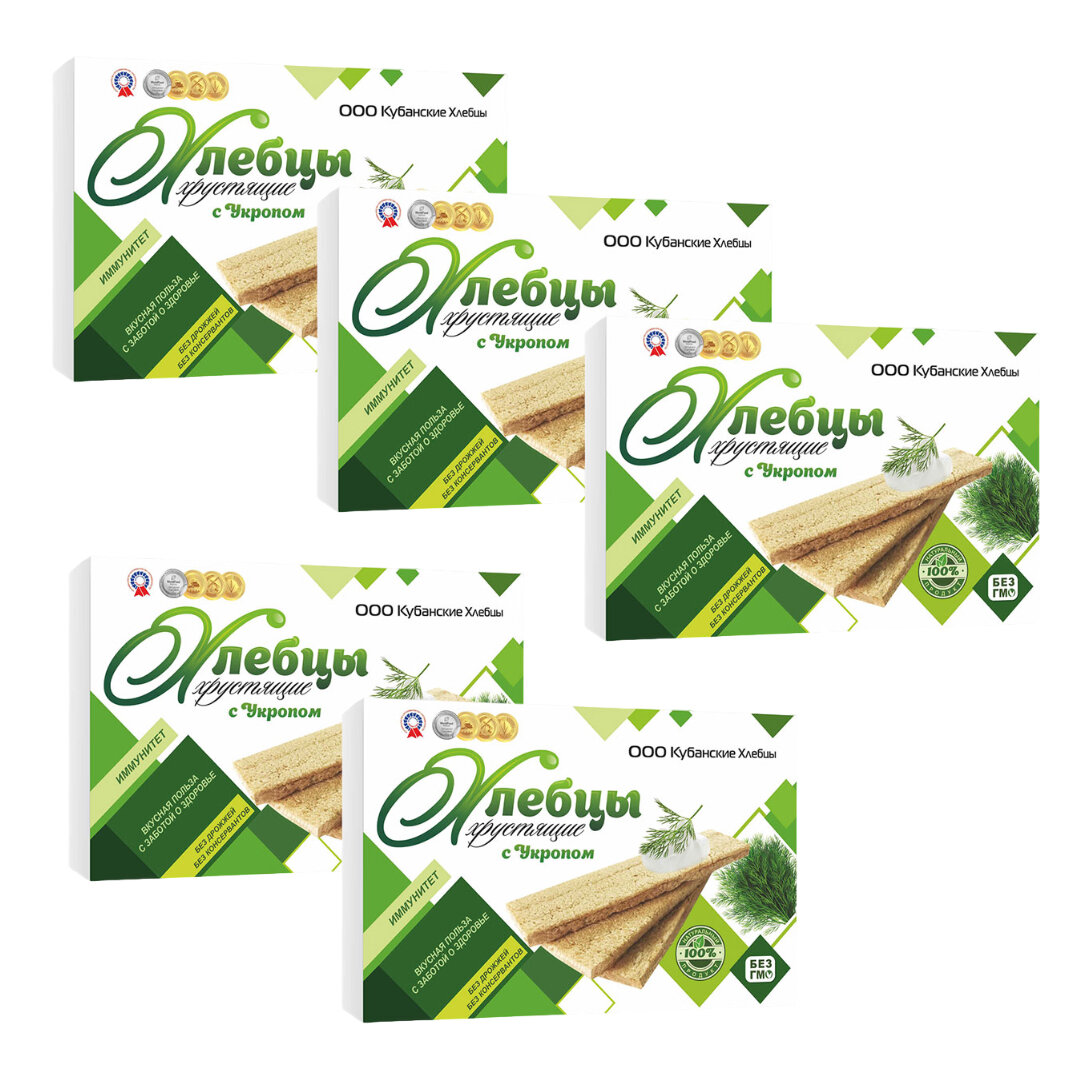 Хлебцы Кубанские хрустящие С укропом, 100 гр (в наборе 5 шт)
