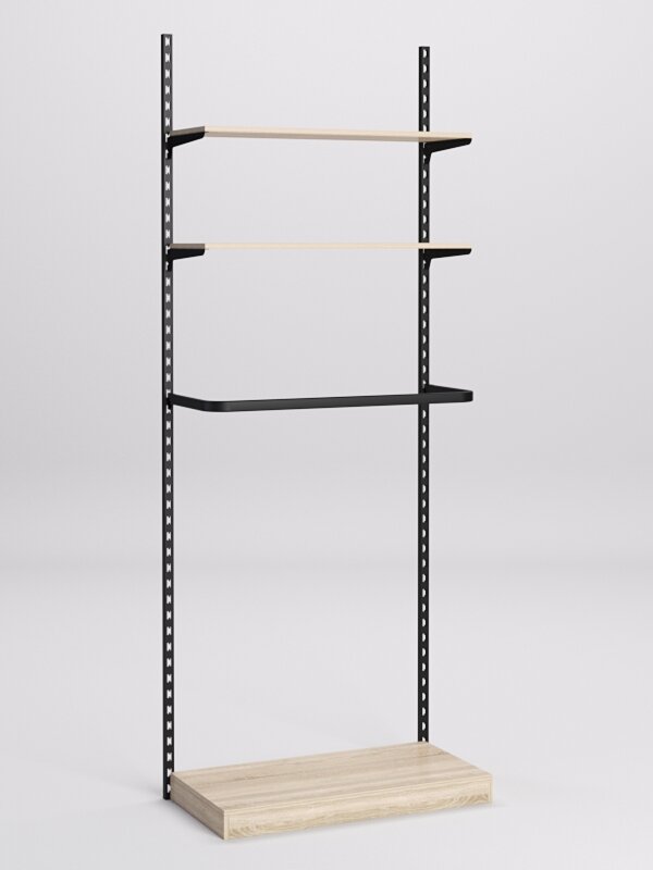 Настенная система с подиумом П-поручнем и полками ДСП для одежды "LOFT" №9, Дуб Сонома