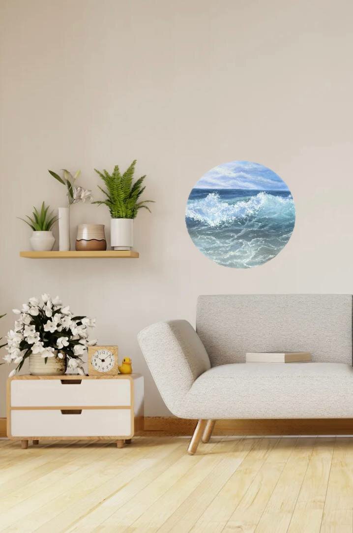 Авторская картина маслом на холсте "Морской пейзаж", 35*35 см