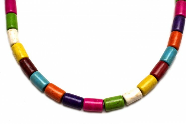 Бусина цилиндрическая Бирюза синтетическая 8х5мм, отверстие 1мм, ассорти цветов, 551-009, 1 нить (около 45шт)