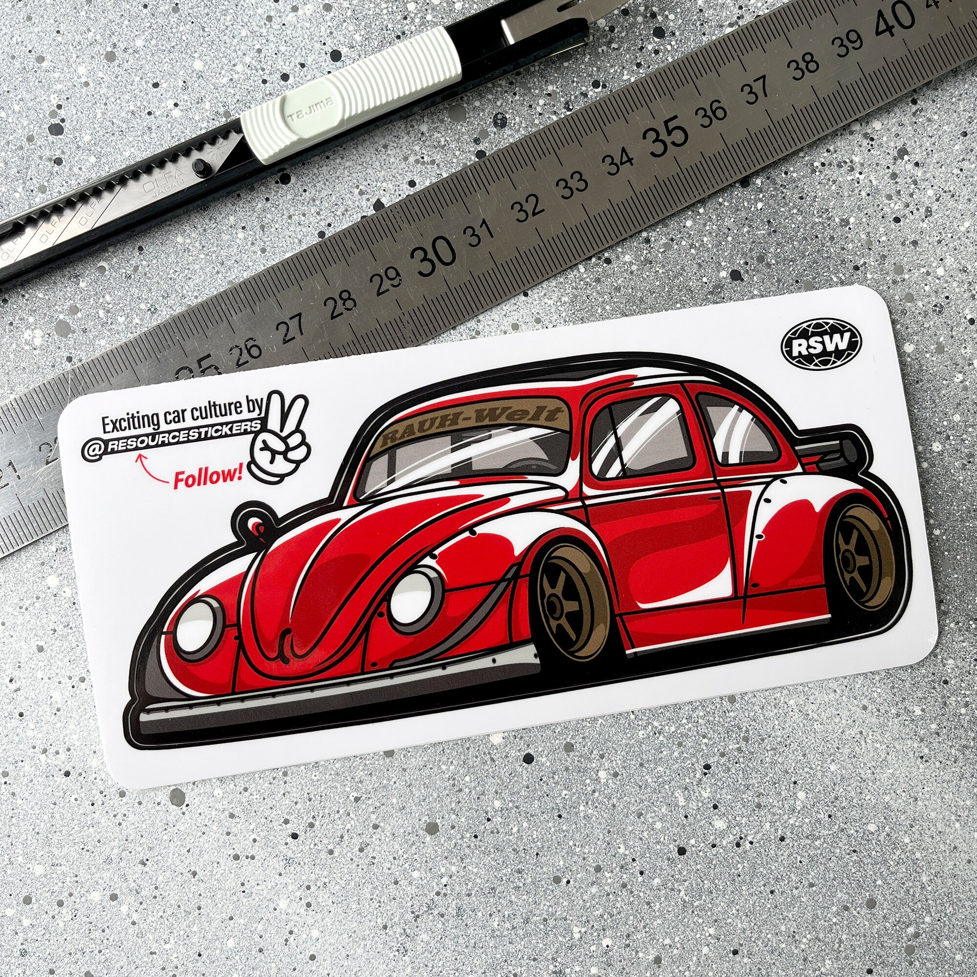 Виниловая наклейка машинка Volkswagen beetle widebody 15x6