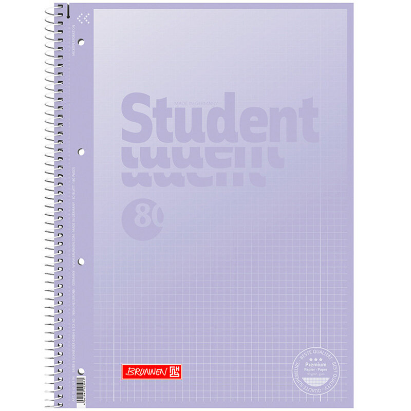 Тетрадь в клетку на пружине А4 Колледж "Premium Paste"l, 90 гр/м2, 80 листов, Лиловый, Brunnen (пр-во Германия)