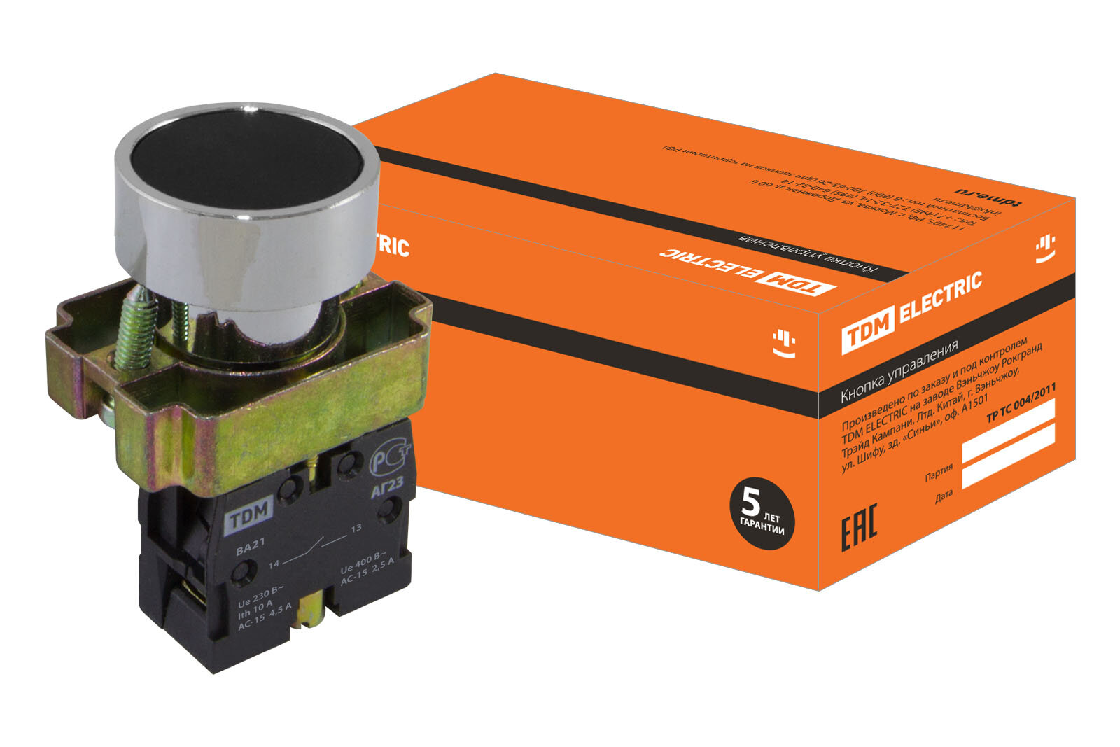 Кнопка SB2-BА21 с возвратом, 1НО, d22 мм, черная, IP40 TDM (упак. 10 шт)