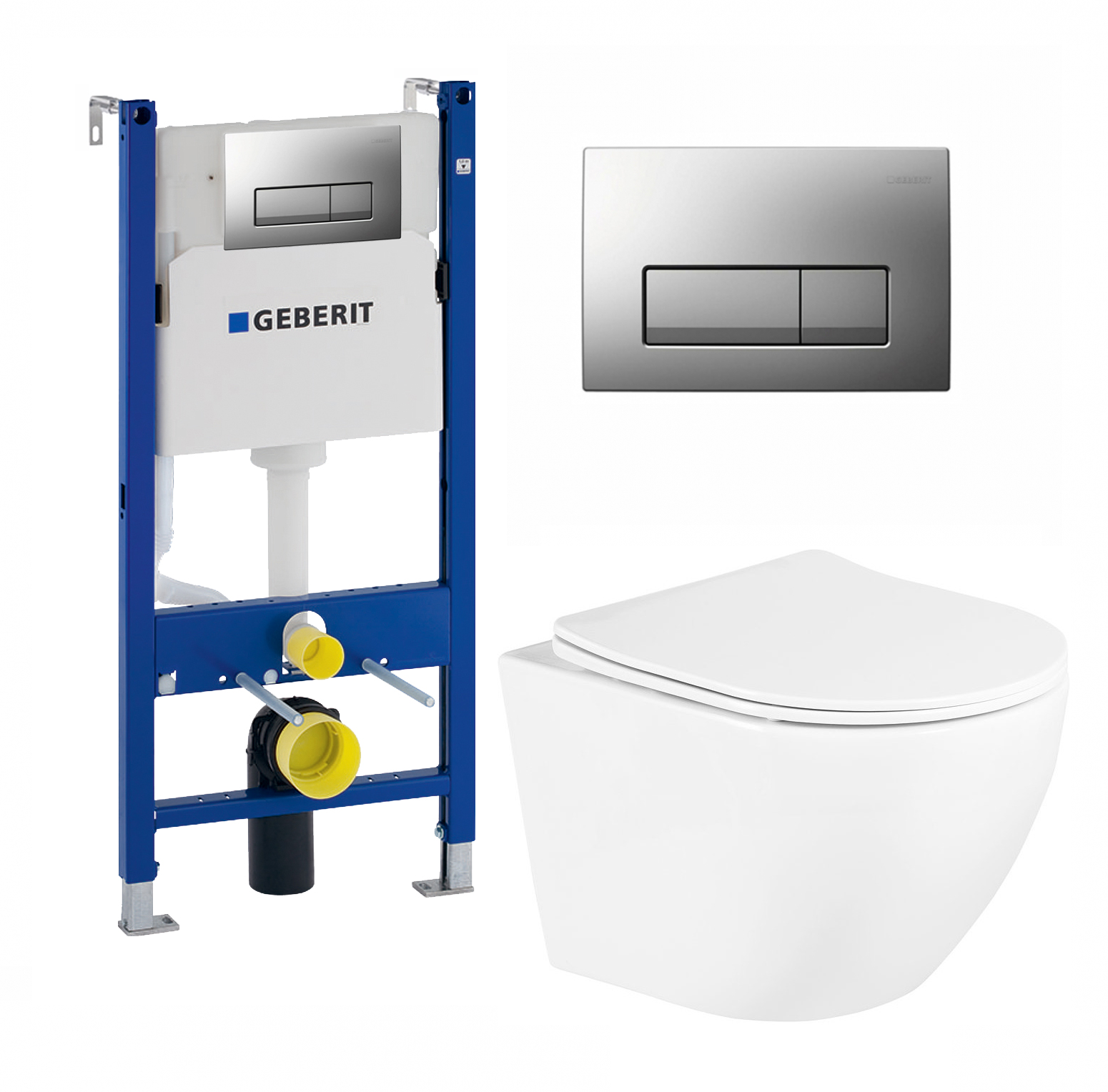 Комплект 3 в 1 инсталляция Geberit Duofix UP100 + Унитаз подвесной BelBagno Uno + кнопка хром матовый