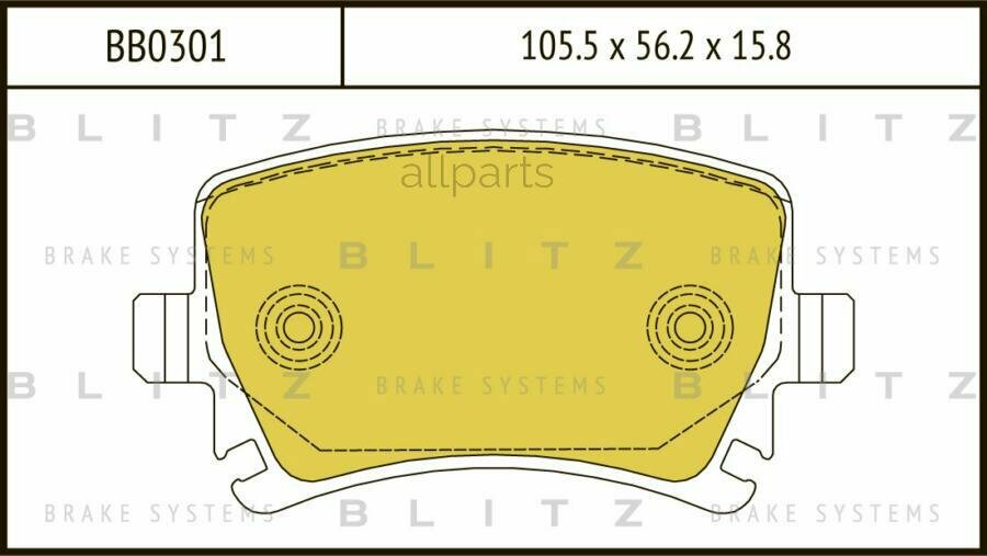 BLITZ BB0301 Колодки тормозные дисковые AUDI A3 1,6/1,9TDI 5/03->VW Touran 1,6/1,9TDI 5/03->