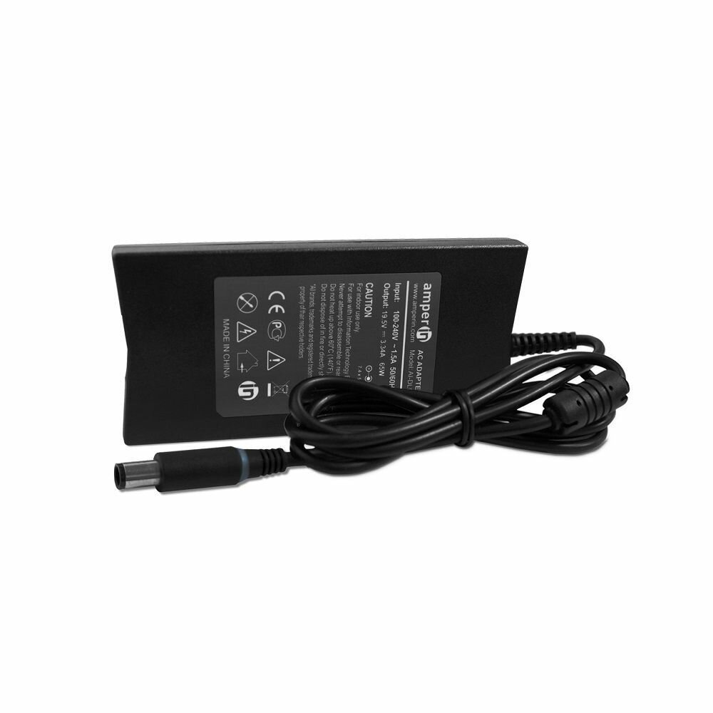 Блок питания (сетевой адаптер) Amperin AI-DL65S для ноутбуков Dell, 19.5V, 3.34A, 7.4pin, slim, код 013075