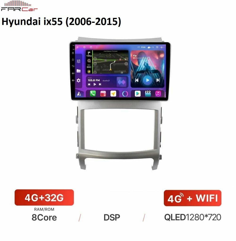 Автомагнитола Хендай ix55 FarCar (Hyundai ix55) 2006-2015 на Android 12 + камера заднего вида - 9 дюймов