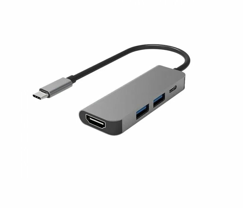 Адаптер Type-C на HDMI-USB 3.1 Type-C-2x USB 3.0, серый