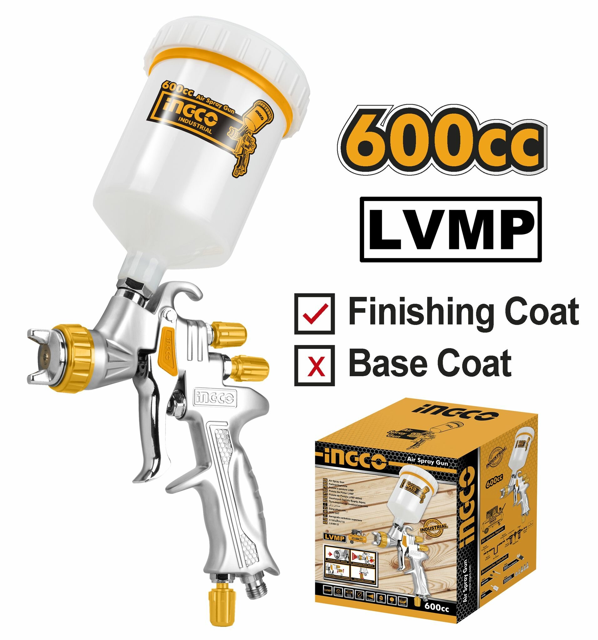 Краскопульт INGCO ASG1065, пневматический, верхнее расположение бачка