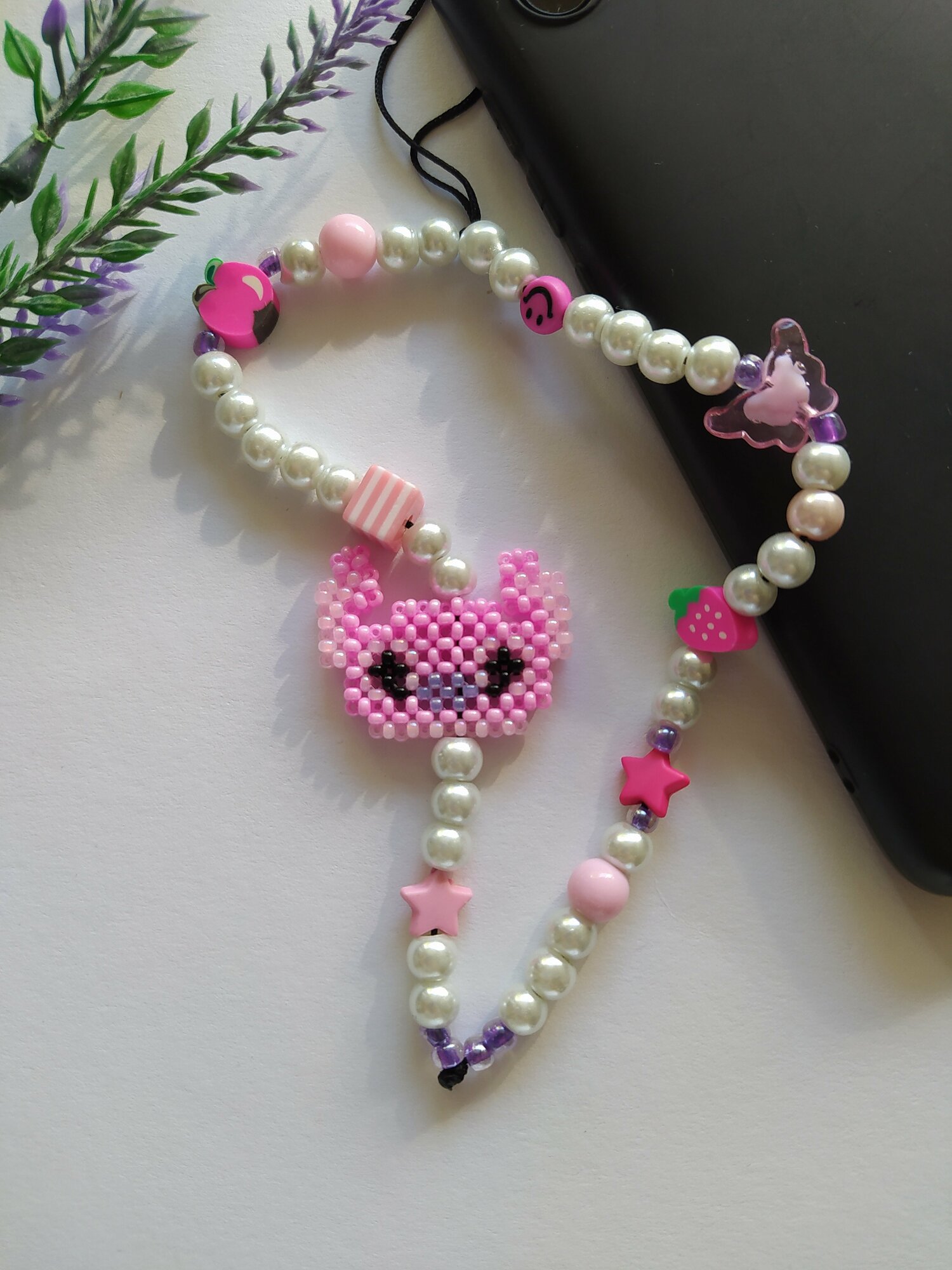 Подвеска на телефон Стич Ангел брелок / шнурок / цепочка для телефона из бисера