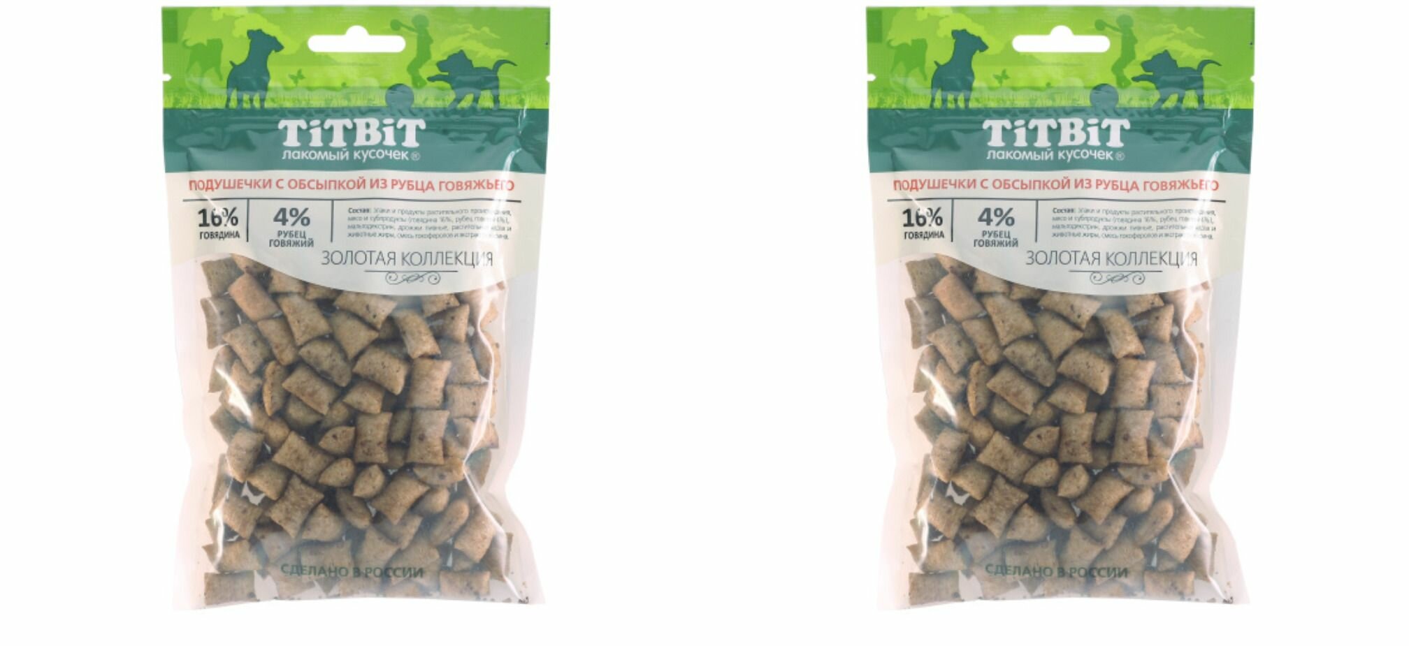 Titbit Лакомство для собак, Подушечки с обсыпкой из рубца говяжьего, 80 г, 2 шт