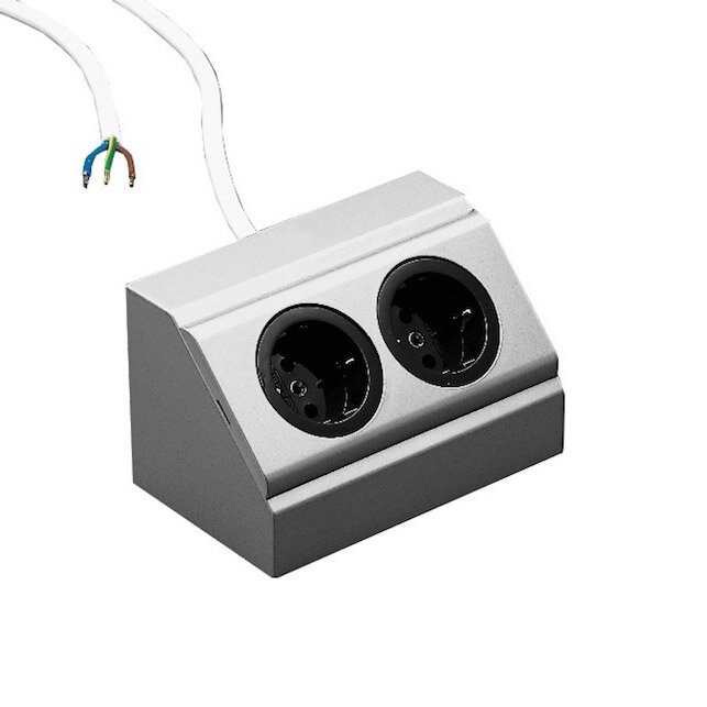 Розетка угловая Elektra 05256455 EBE-S2, 2 поста, заземление, серебристая