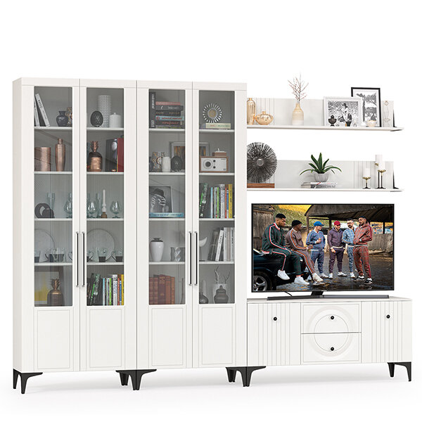 Валенсия Гостиная № 075, цвет ЛДСП белый шагрень/МДФ белый шагрень