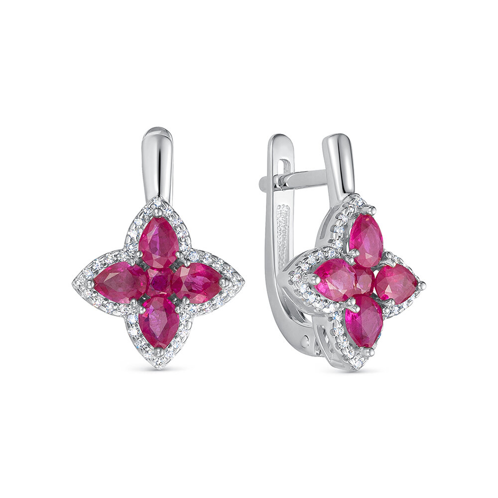 Серьги, белое золото, 585 проба, родирование, рубин