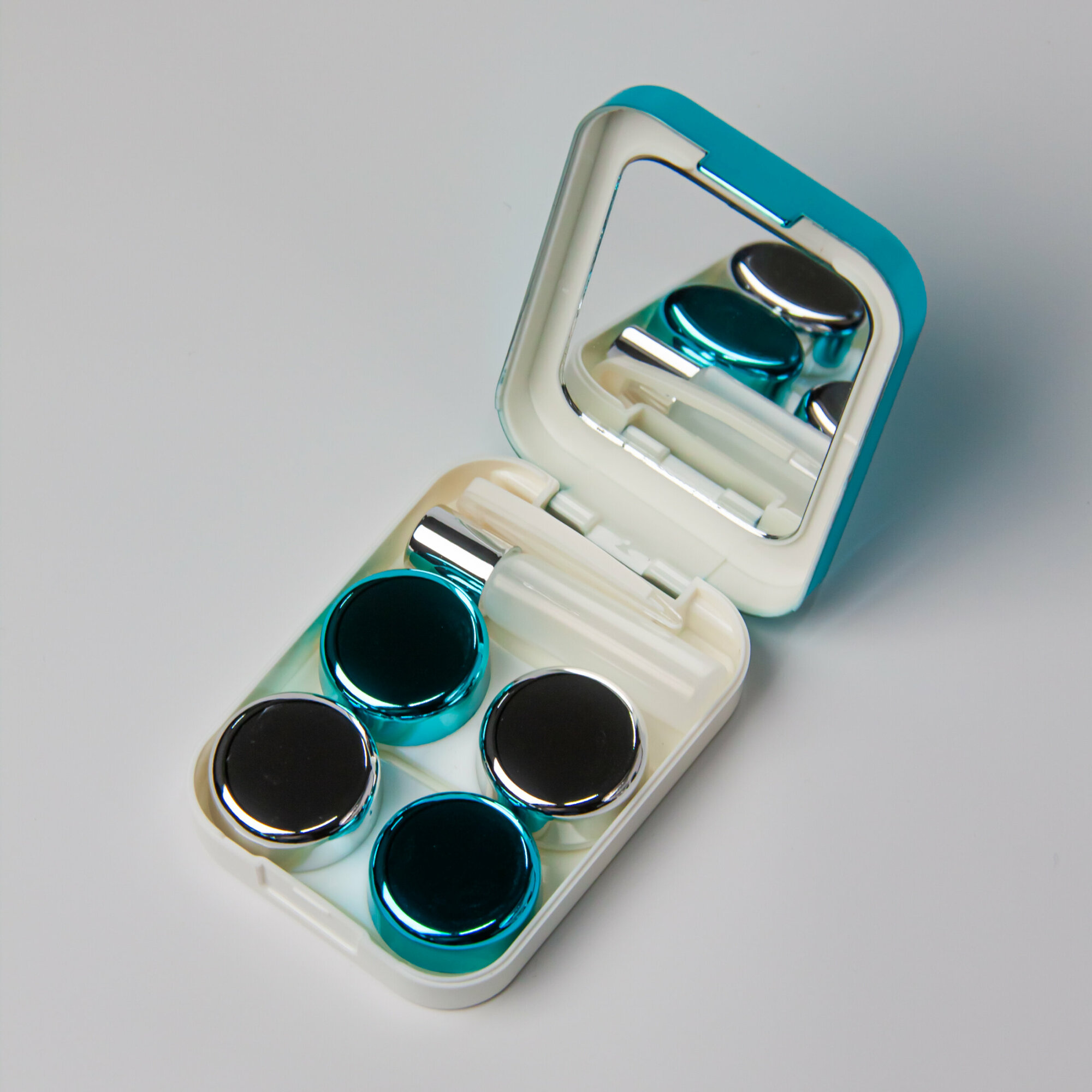 Контейнер для линз Eyekan, набор для контактных линз, зеркало, пинцет и присоска, бирюзовый