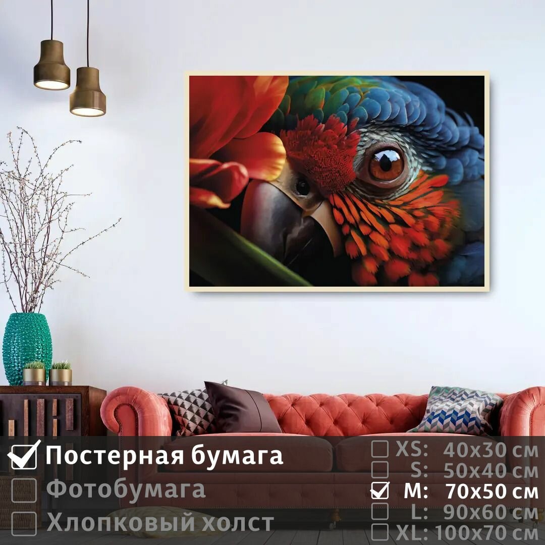 Постер на стену красочный попугай 70х50 см ПолиЦентр