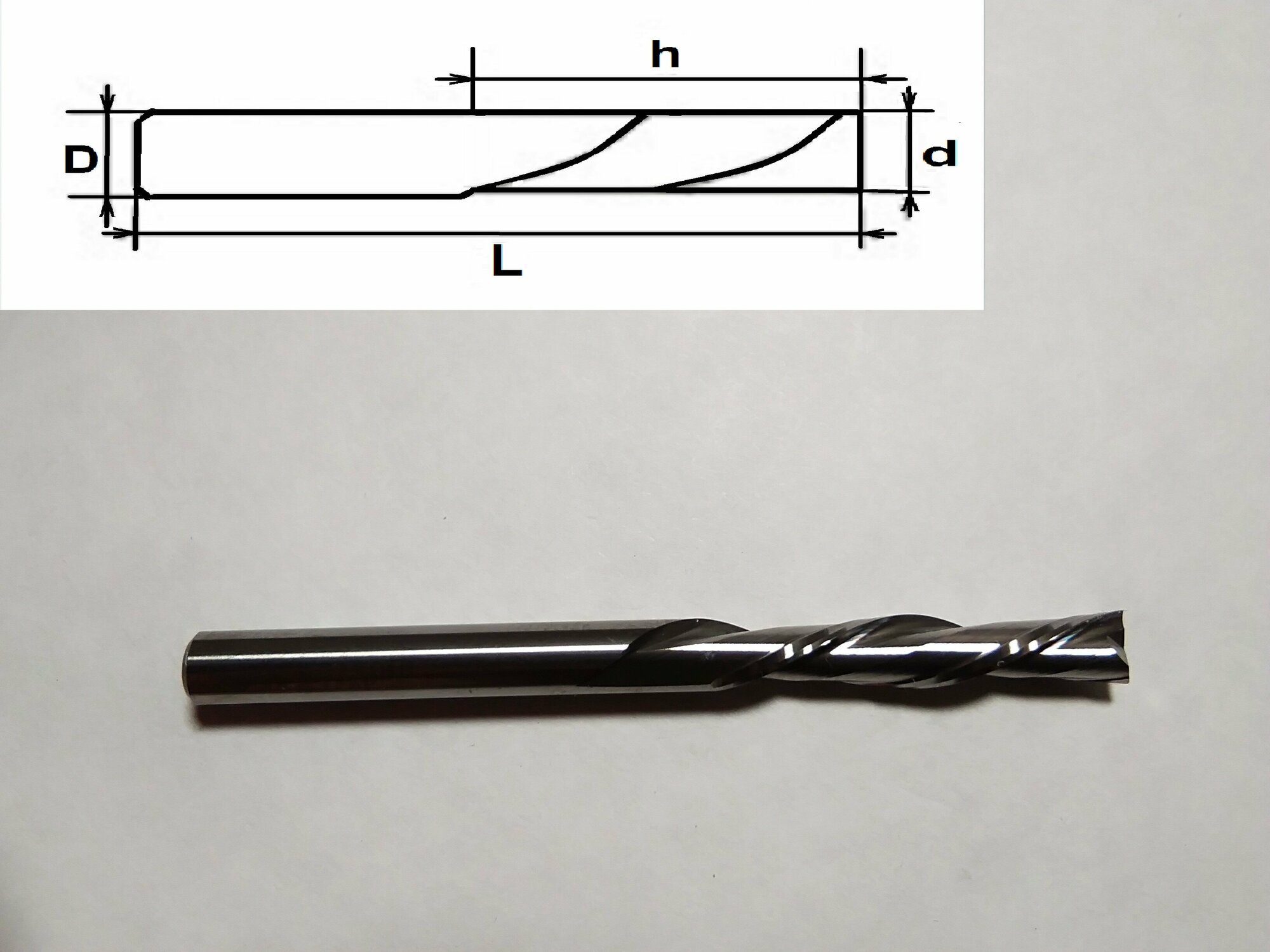 Спиральная двухзаходная фреза SZX422, d-4/ h-22/ D-4/ L-50. A series (с удалением стружки в низ) для ЧПУ станка