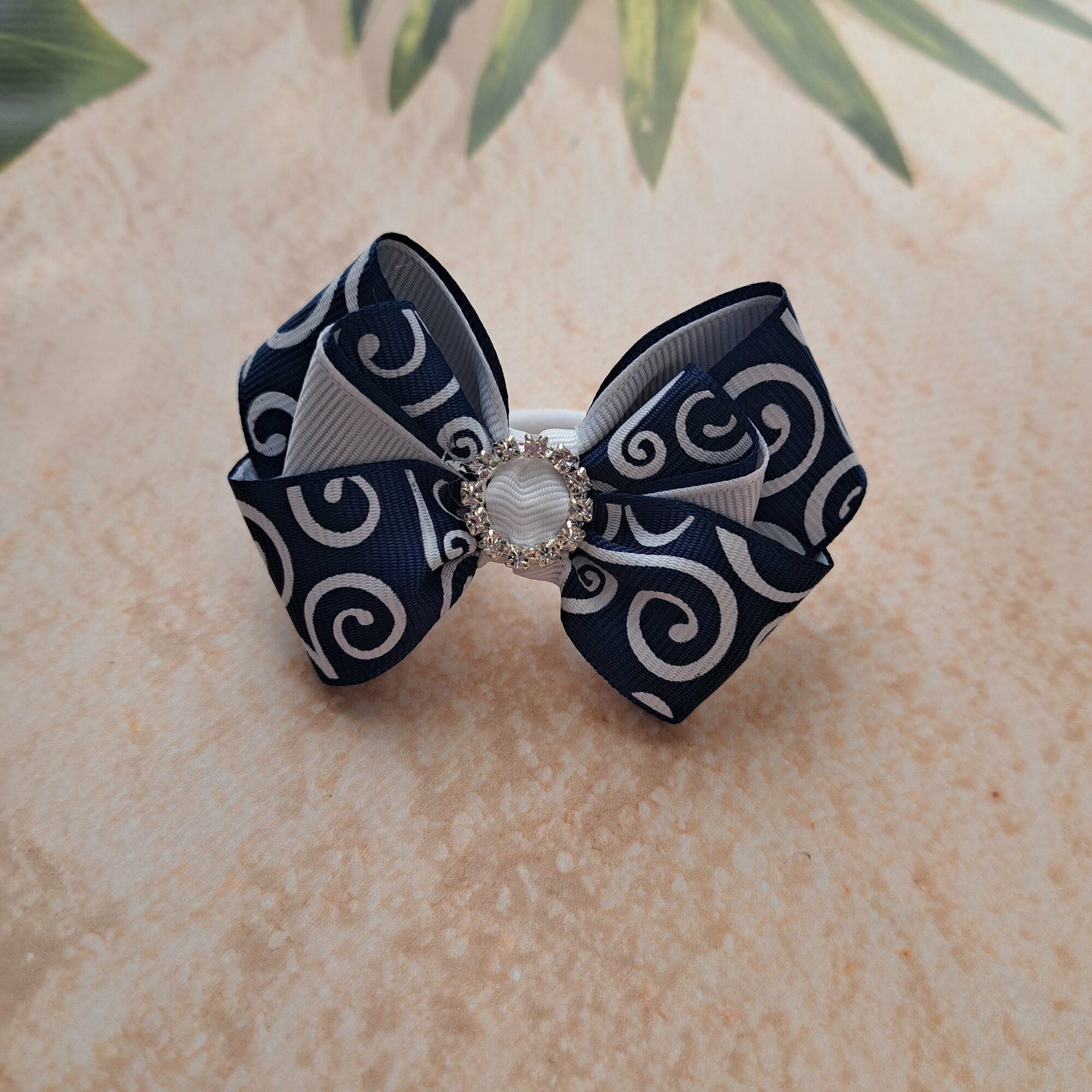 Бантики репсовые, для девочек, синие/белые, длина 7,5см, 2шт