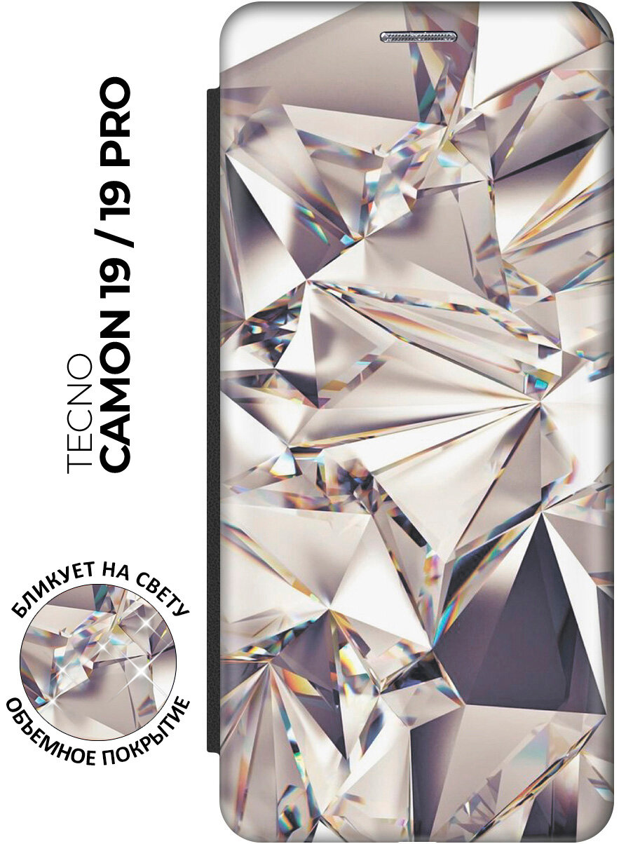 Чехол-книжка на Tecno Camon 19 / 19 Pro / Техно Камон 19 / 19 Про с рисунком "Алмазные грани" черный