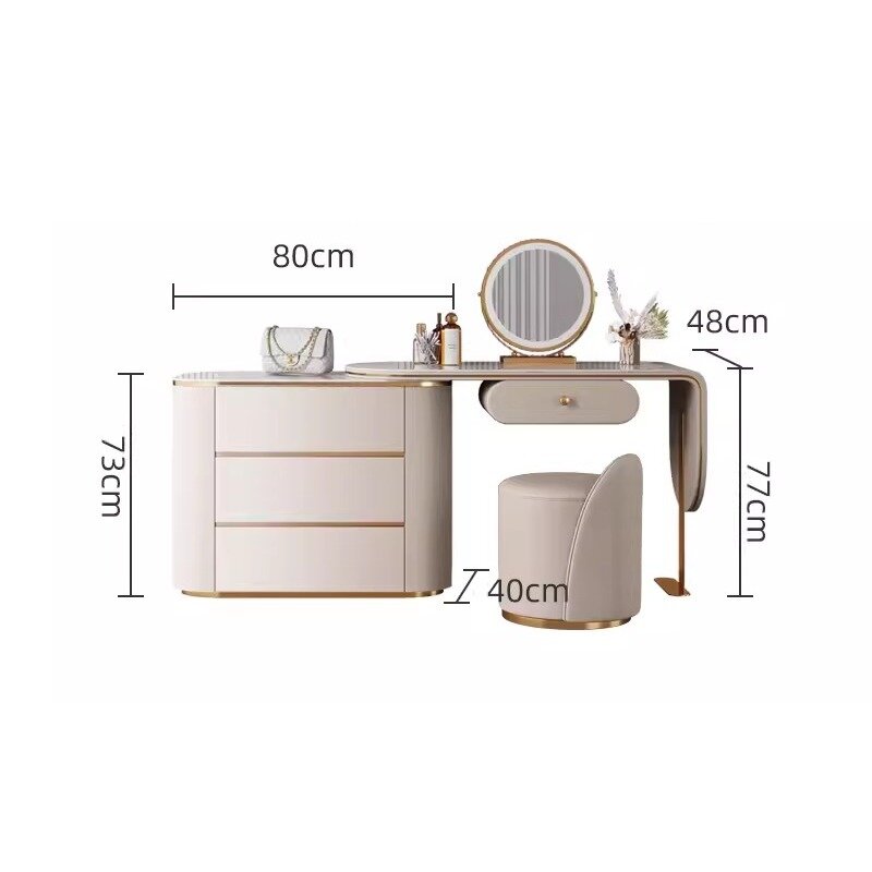 Туалетный столик с комодом 80 см Rocie (Стол с комодом / 100см / правый / с пуфом / с зеркалом)