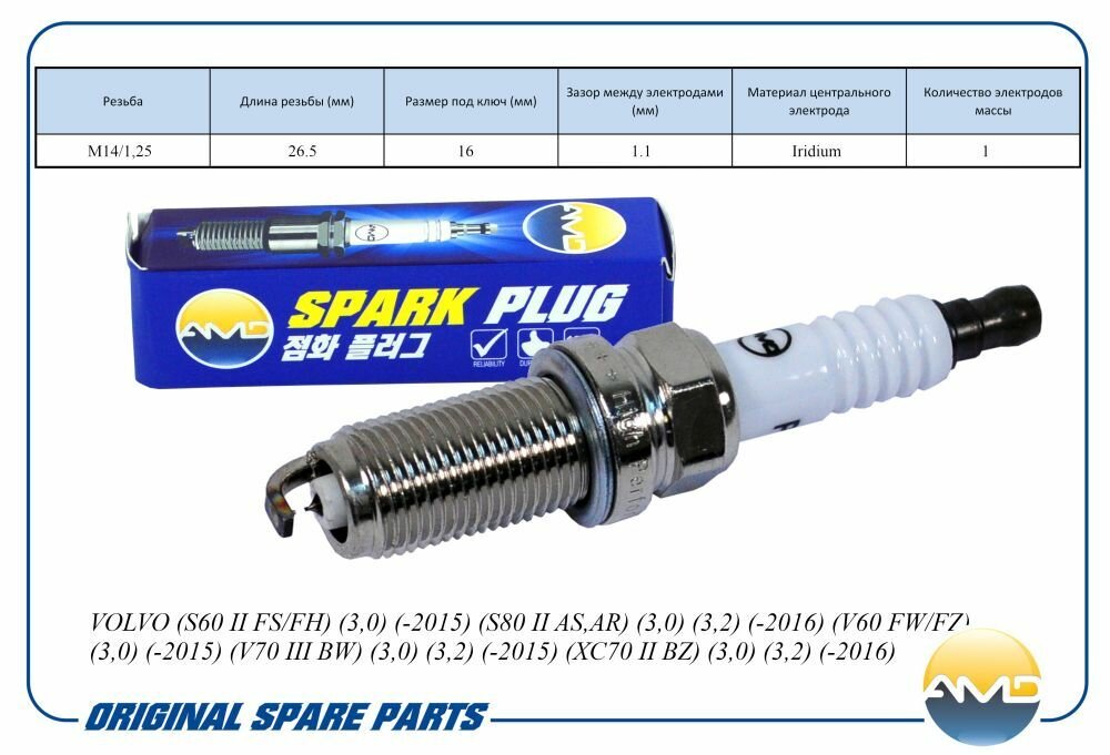Свеча зажигания 31286359/DILFR6A11/AMD. PL147 Iridium для VOLVO (S60 II FS/FH) (V70 III BW) (XC70 II BZ)