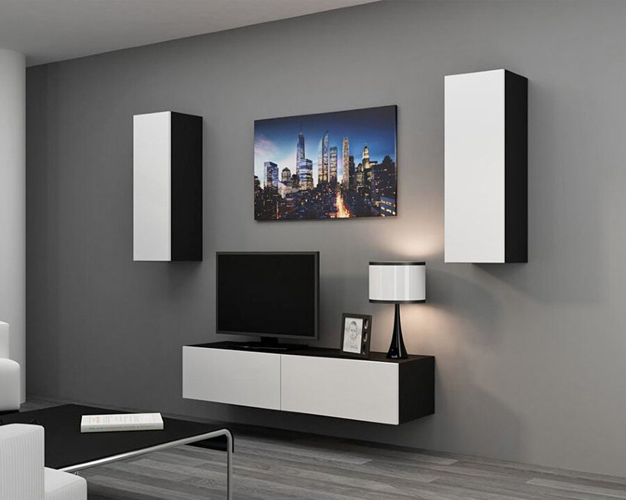 Гостиная Виго 7 Белый Фасадный 0101 / Черный 0190 NEW 210x42x180 см, белый фасадный, черный GOODFORM