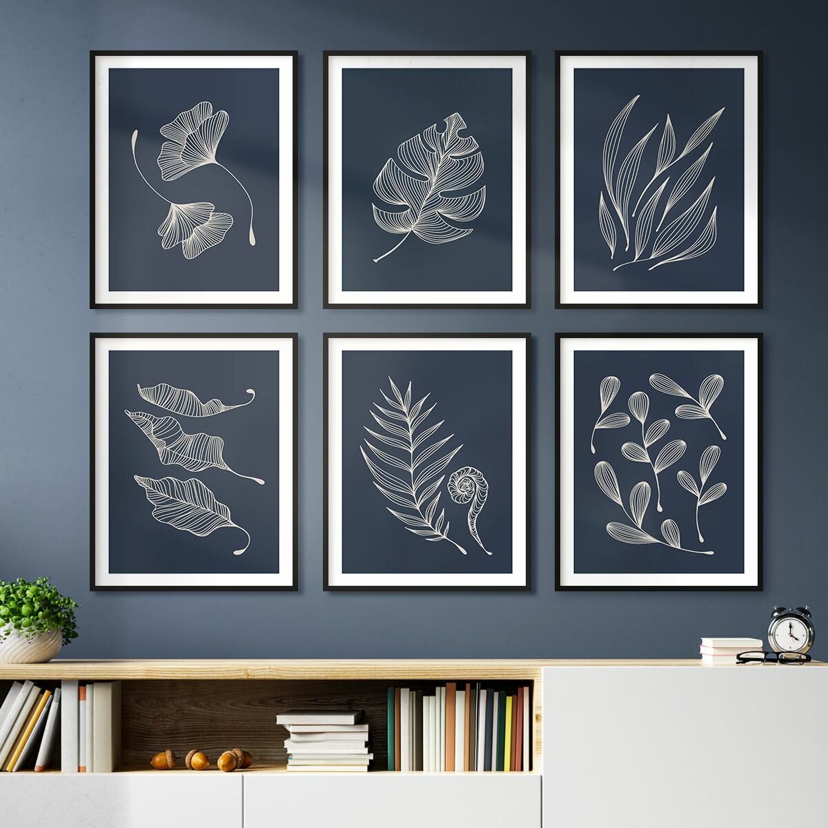 Постер 6 шт 40x50 без рамки "Ботаническая иллюстрация темная" набор картин для интерьера